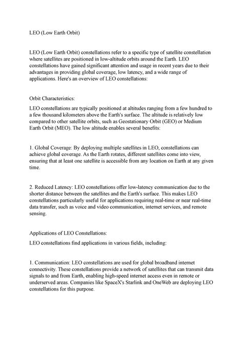 Leo Low Earth Orbit Leo Low Earth Orbit Leo Low Earth Orbit Constellations Refer To A