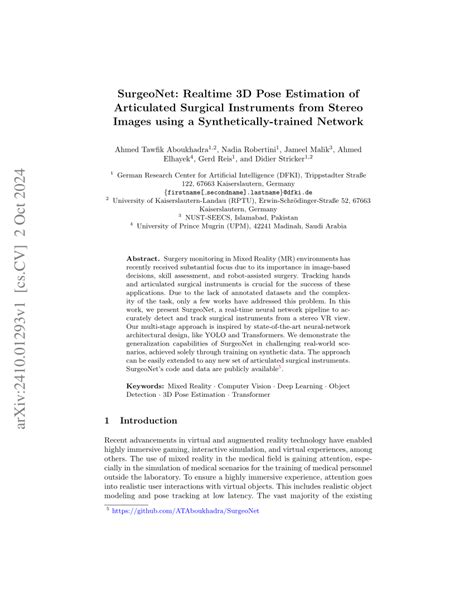Pdf Surgeonet Realtime 3d Pose Estimation Of Articulated Surgical Instruments From Stereo
