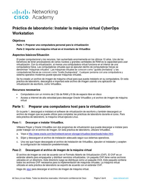 1114 Lab Installing The Cyberops Workstation Virtual Machine Pdf