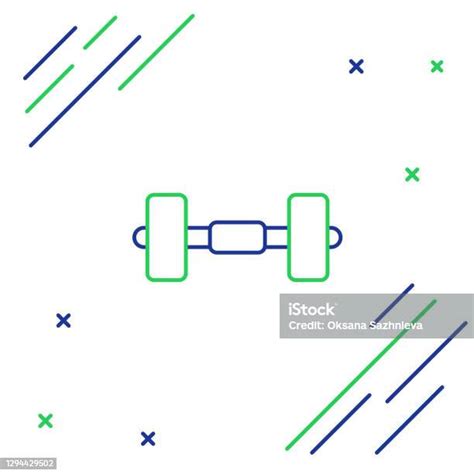 흰색 배경에 격리 된 라인 아령 아이콘 근육 리프팅 아이콘 피트니스 바벨 체육관 스포츠 장비 운동 범벨 다채로운 개요 개념 벡터 강철에 대한 스톡 벡터 아트 및 기타 이미지