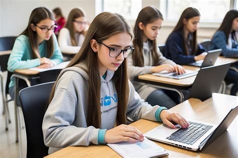 Premium Photo Female High School Student Learning Coding On Laptop