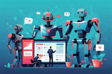 Premium Photo Social Media Bots Vector Illustration Fake Accounts In Tiny Persons Concept