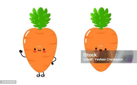귀여운 재미있는 당근 흔들리는 손 캐릭터 벡터 손으로 그린 만화 카와이 캐릭터 일러스트 레이 션 아이콘 흰색 배경에 고립되어 있습니다 당근 캐릭터 개념 음식에 대한 스톡