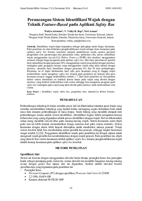 Pdf Perancangan Sistem Identifikasi Wajah Dengan Teknik Feature Based Pada Aplikasi Safety Box