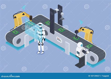 Automated Production Line Factory Floor With Conveyor And Various