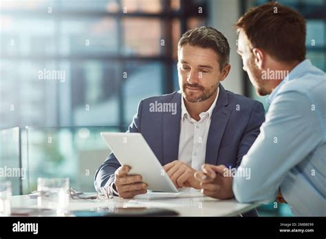 Teamwork Meeting Tablet And Business People In Office Workplace Collaboration Technology And