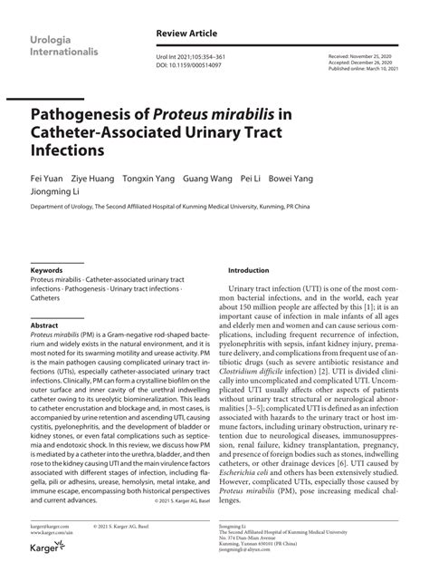 Pdf Pathogenesis Of Proteus Mirabilis In Catheter Associated Urinary Tract Infections