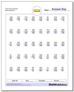 Place Value Subtraction Worksheets