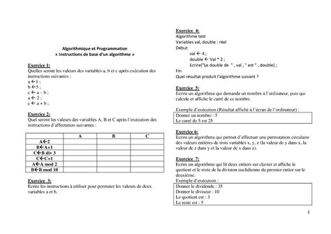 Algorithmique Et Programmation Instructions De Base Dun Algorithme