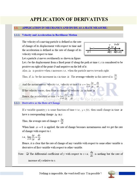 Mathematics Application Of Derivatives Complete Module Pdf