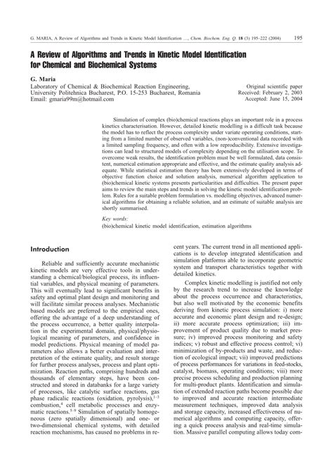 Pdf A Review Of Algorithms And Trends In Kinetic Model Identification For Chemical And