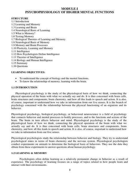 The Neurological Basis Of Learning Memory And Intelligence An Overview Of Key Concepts In