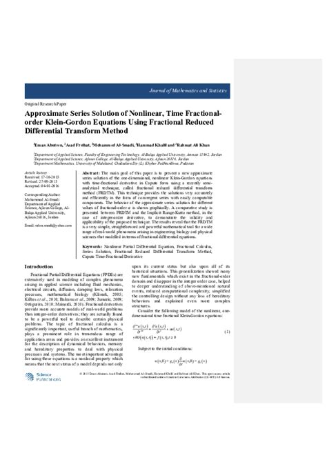 Pdf Approximate Series Solution Of Nonlinear Fractional Klein Gordon Equations Using