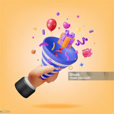 색종이를 손에 들고 있는 3d 파티 포퍼 3차원 형태에 대한 스톡 벡터 아트 및 기타 이미지 3차원 형태 공휴일 기념일 Istock