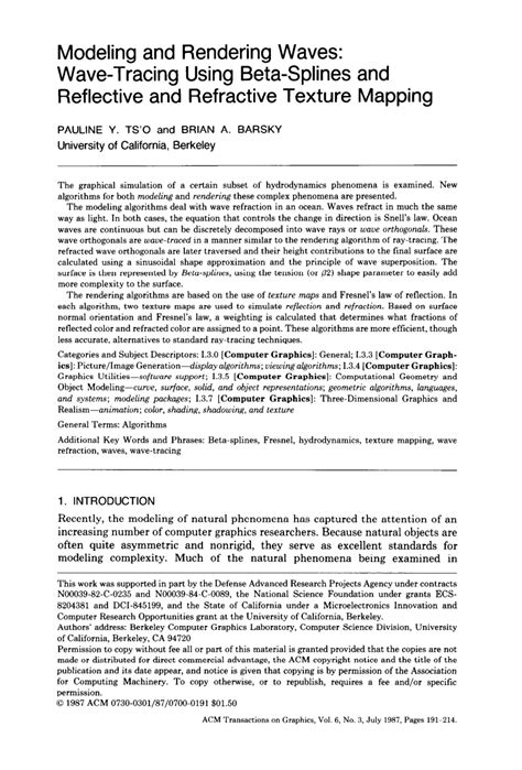 Pdf Modeling And Rendering Waves Wave Tracing Using Beta Splines And