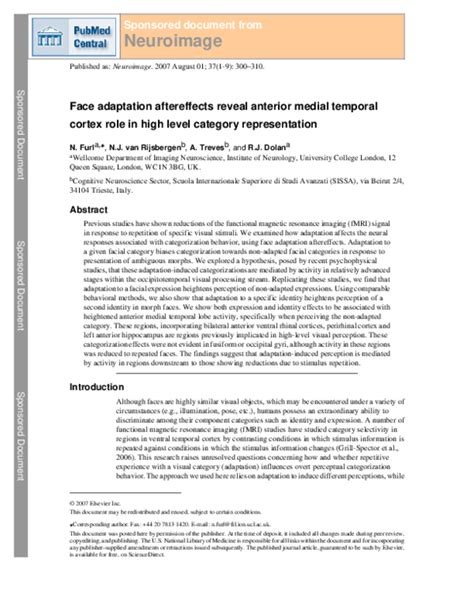Pdf Face Adaptation Aftereffects Reveal Anterior Medial Temporal