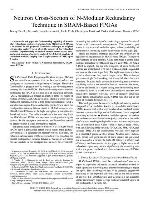 Pdf Neutron Cross Section Of N Modular Redundancy Technique In Sram Based Fpgas