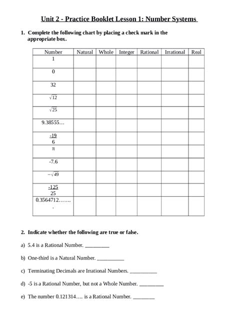 Number Classification Worksheet Doc Template Pdffiller
