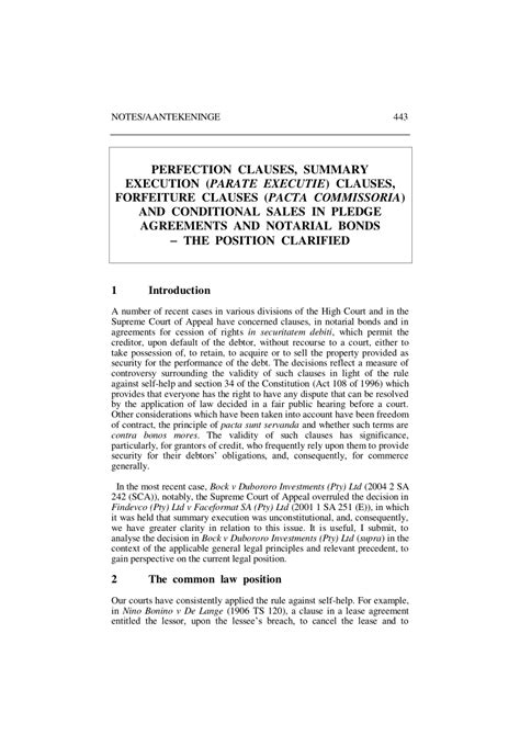 Pdf Perfection Clauses Summary Execution Parate Executie Clauses