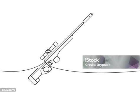 저격 소총 총기 한 줄 연속 그림 다양한 현대 무기 연속 한 줄 그림 벡터 선형 그림 경찰관에 대한 스톡 벡터 아트 및 기타 이미지 Istock