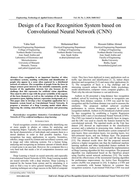 Pdf Design Of A Face Recognition System Based On Convolutional Neural