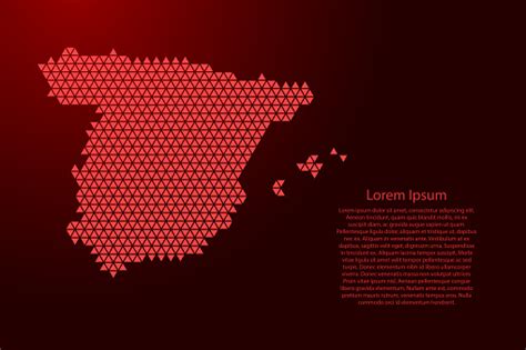 스페인 지도 배너 포스터 인사말 카드에 대 한 노드와 패턴 기하학적 배경을 반복 빨간 삼각형에서 추상적 인 회로도 벡터