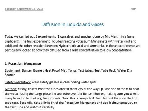 Diffusion In Liquids And Gases Teaching Resources