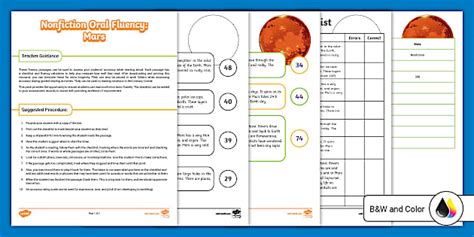 Third Grade Nonfiction Oral Fluency Assessment Mars