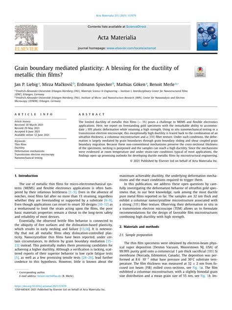 Pdf Grain Boundary Mediated Plasticity A Blessing For The Ductility