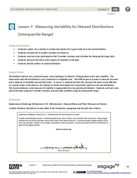 Measuring Variability For Skewed Distributions Interquartile Range Lesson Plan For 9th 10th