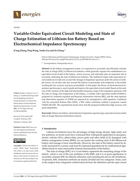 Pdf Variable Order Equivalent Circuit Modeling And State Of Charge Estimation Of Lithium Ion