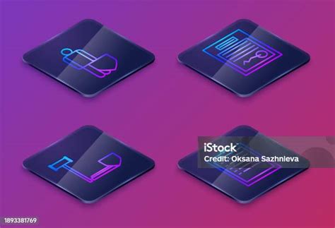 방패가 있는 아이소메트릭 라인 생명 보험 방패가 있는 판사 의사봉 채워진 양식 및 체크리스트가 있는 클립보드를 설정합니다 파란색 사각형 버튼입니다 벡터 3차원 형태에 대한