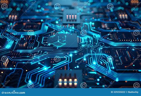 Futuristic Electronic Circuit Board With Binary Code Network And Big