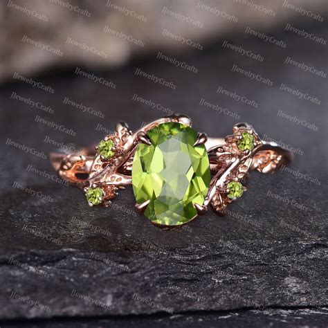 Oval Peridot Ringrose Gold Peridot Branch Leaf Ringbridal Wedding