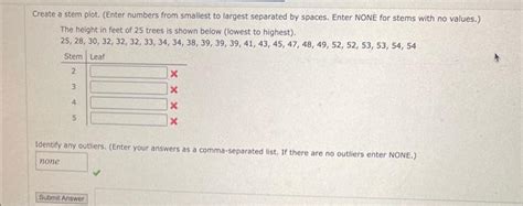 Solved Create A Stem Plot Enter Numbers From Smallest To Chegg Com