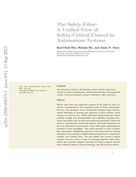 The Safety Filter A Unified View Of Safety Critical Control In Autonomous Systems Deepai