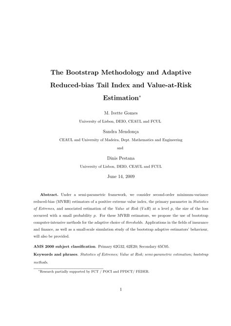 Pdf The Bootstrap Methodology And Adaptive Reduced Bias Tail Index