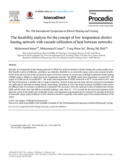 Pdf Thermo Economic Optimization Of Secondary Distribution Network Of Low Temperature District