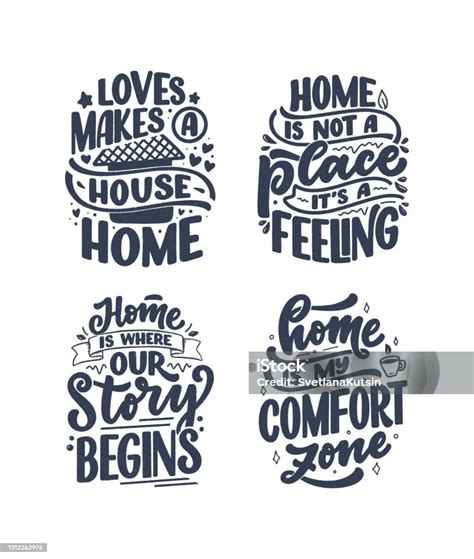 홈에 대한 현대적인 서예 스타일로 손으로 그린 글자 따옴표로 설정합니다 인쇄 및 포스터 디자인슬로건 벡터 인사하기에 대한 스톡