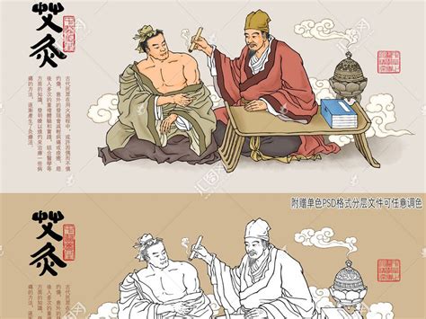 古代中医艾灸图 tianyun 999 站酷ZCOOL
