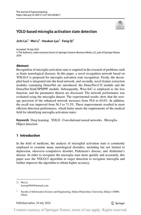 Yolo Based Microglia Activation State Detection