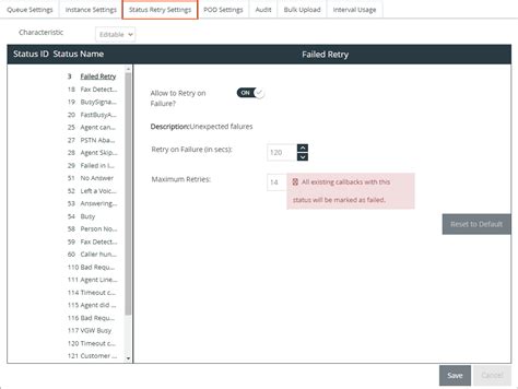 Configure Callback Status Retry Settings