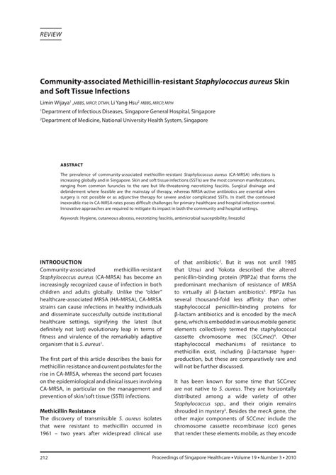 Pdf Community Associated Methicillin Resistant Staphylococcus Aureus Skin And Soft Tissue