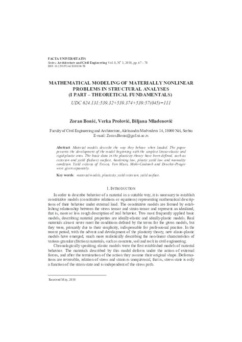 Pdf Mathematical Modeling Of Materially Nonlinear Problems In