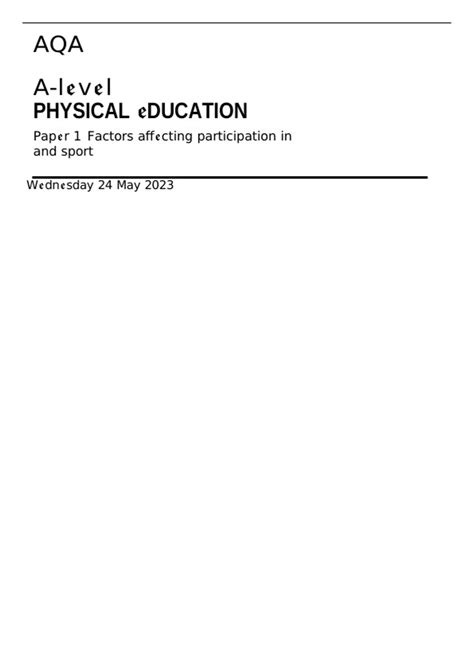 Aqa A Level Physical Education Paper 1 Factors Affecting Participation In Physical Activity And