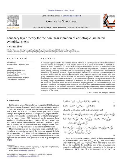 Pdf Boundary Layer Theory For The Nonlinear Vibration Of Anisotropic Laminated Cylindrical