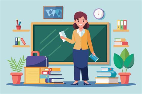 Un Dibujos Animados Ilustración De Un Hembra Profesor En Pie En Un