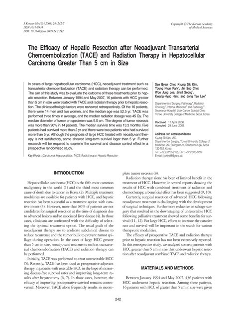 Pdf The Efficacy Of Hepatic Resection After Neoadjuvant Transarterial Chemoembolization Tace