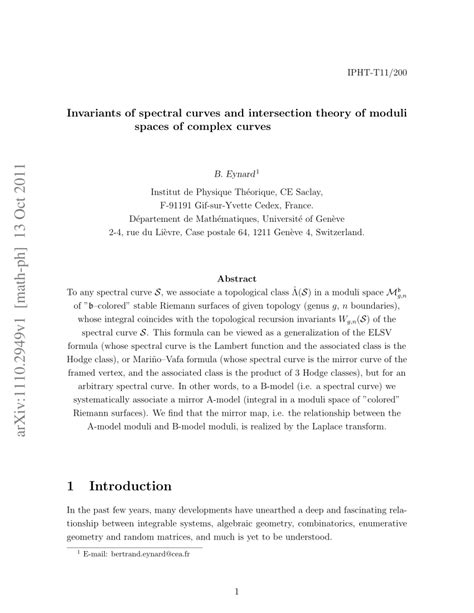 Pdf Invariants Of Spectral Curves And Intersection Theory Of Moduli