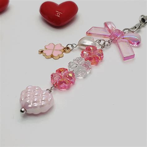 분홍 네잎클로버 행운 비즈 핸드폰 스트랩 줄 고리 키링 24 Hk002 에이블리